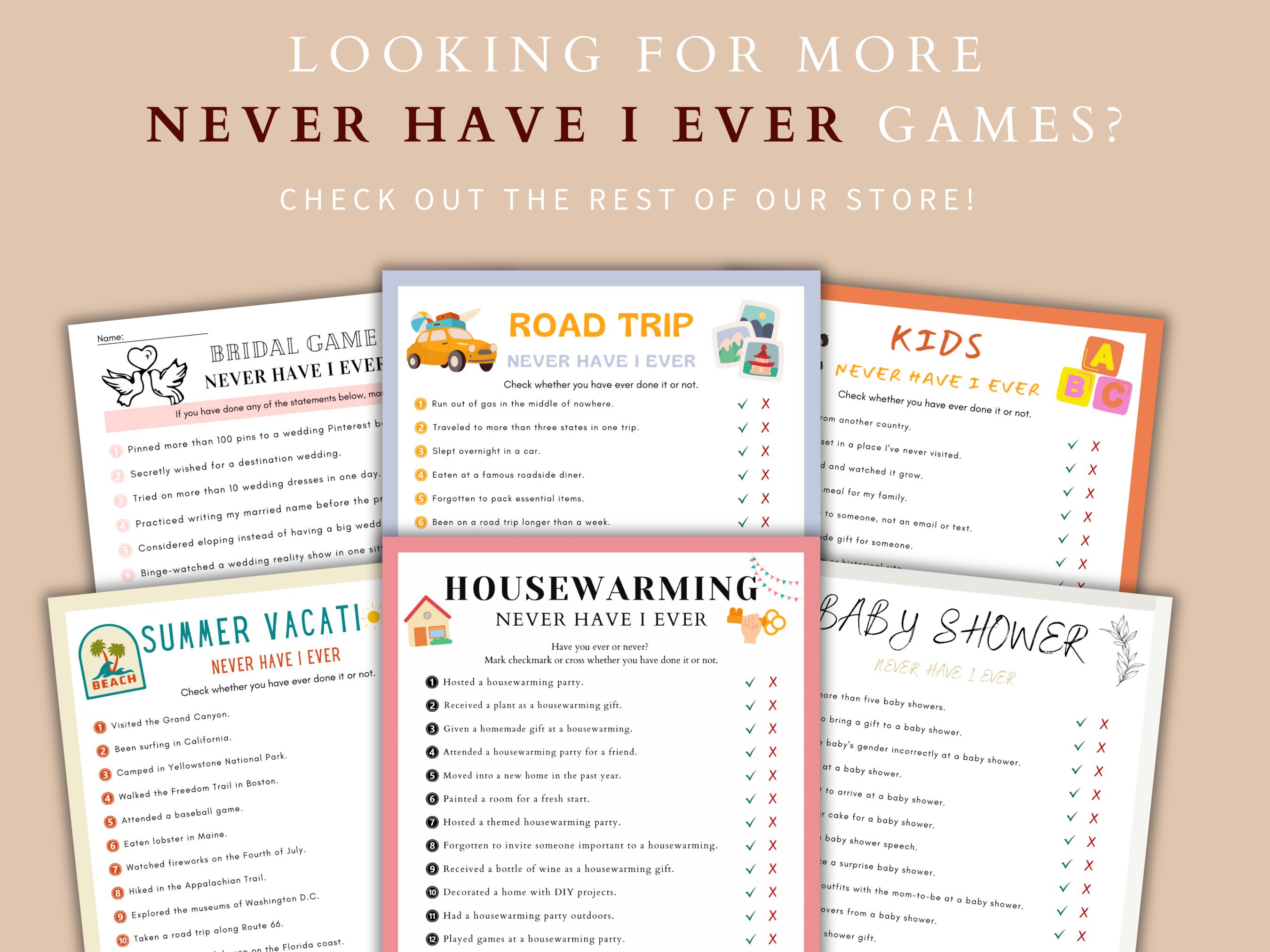 Road Trip Never Have I Ever Game Printable Trivia Fun Family & Friends ...