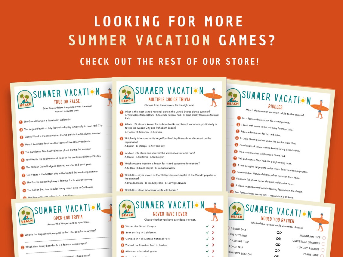Summer Vacation Riddles Instant Download Printable Family Game Trivia ...
