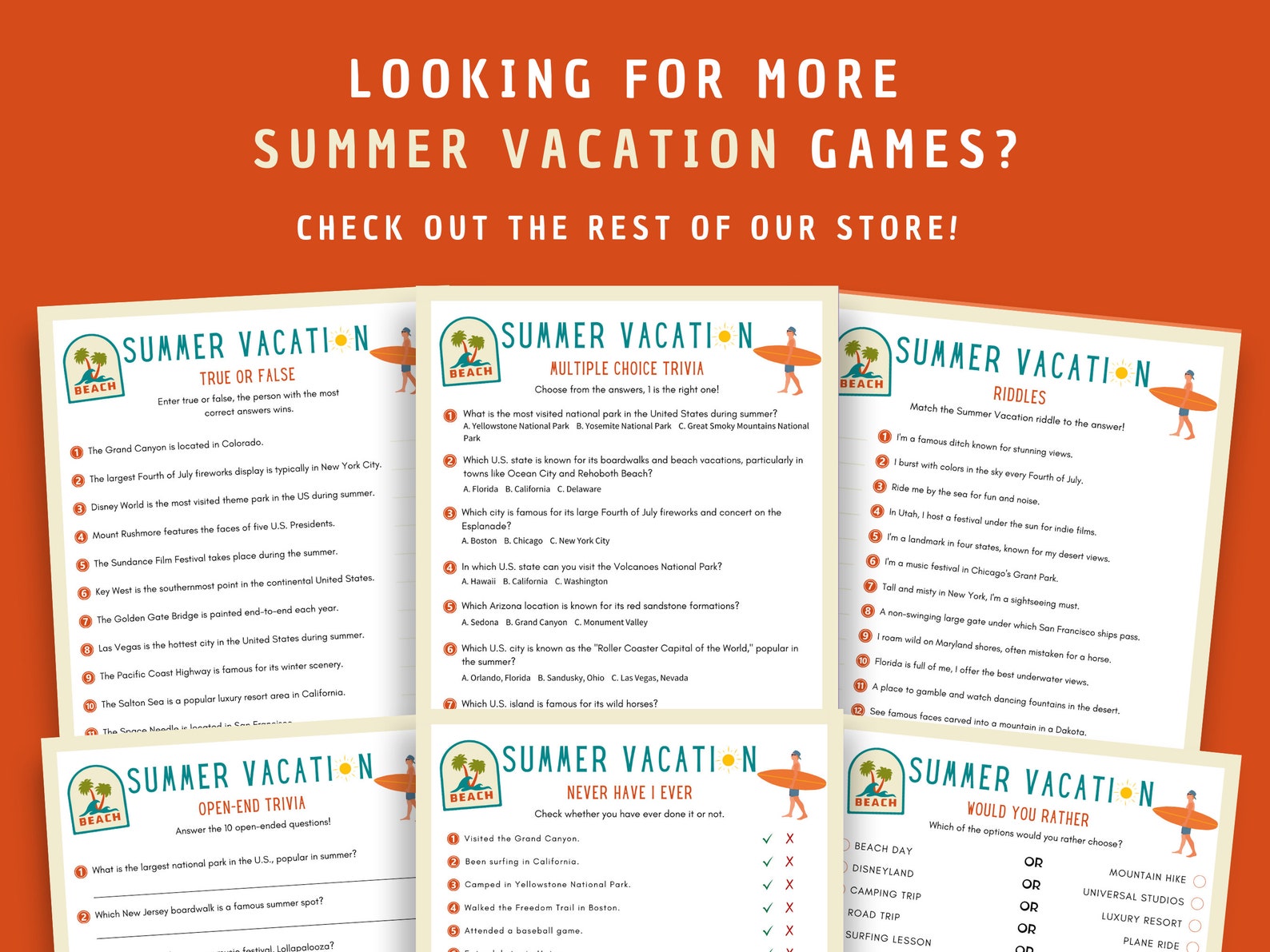 Summer Vacation Riddles | Instant Download | Printable Family Game ...