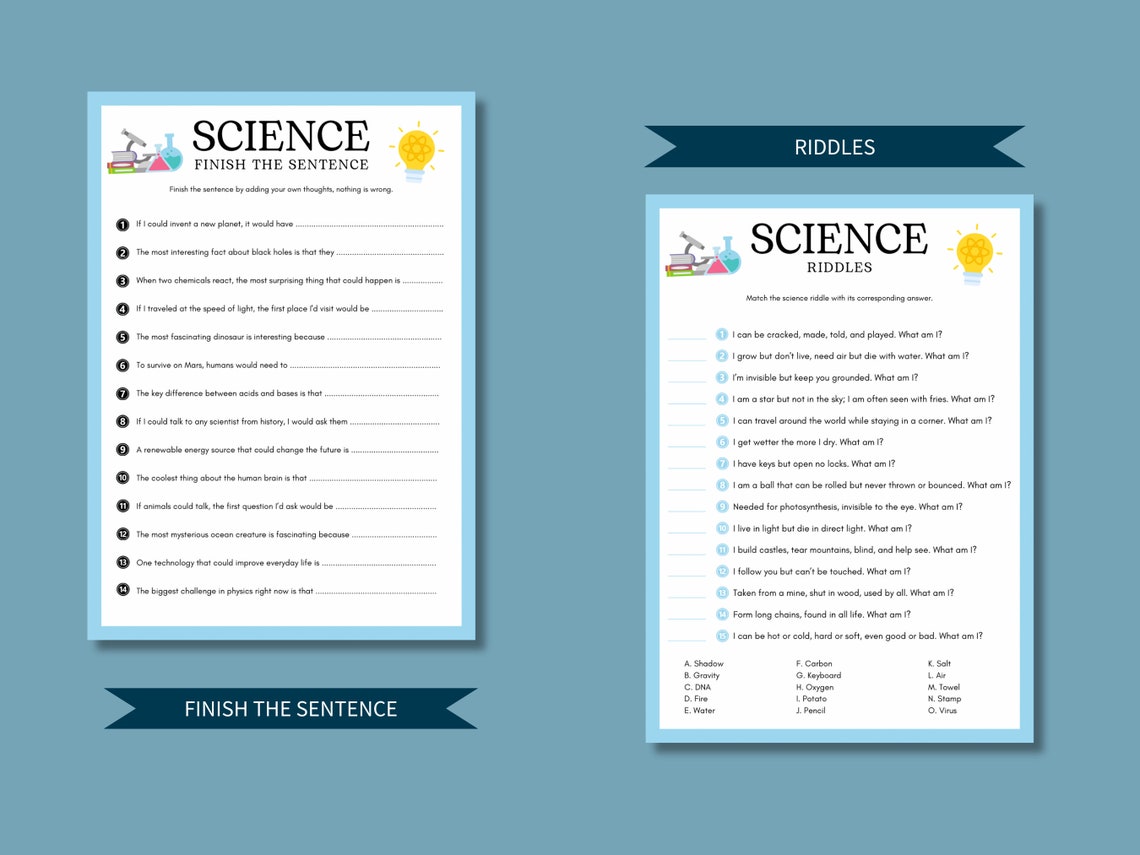 Printable Science Games Bundle: 10-in-1 Trivia, Pictionary, Riddles ...
