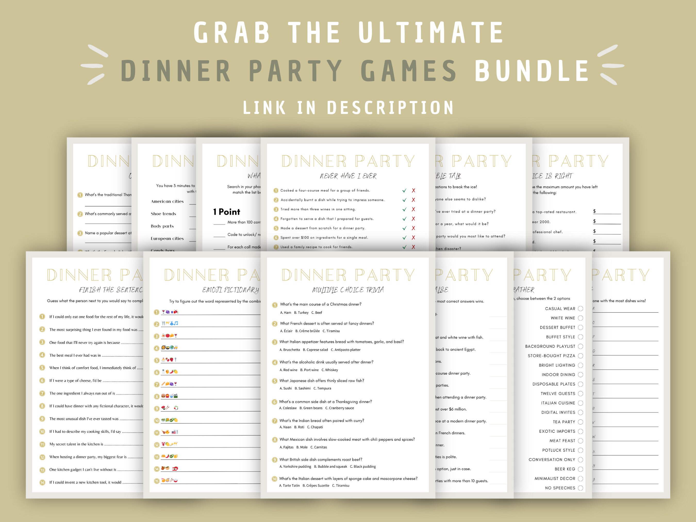 Printable Dinner Party Trivia Game | Instant Download | Multiple Choice ...