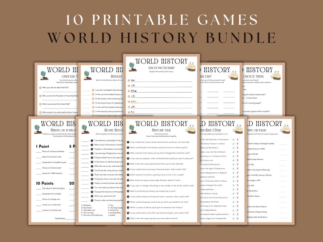 10 Printable World History Games Bundle, Educational Trivia and ...