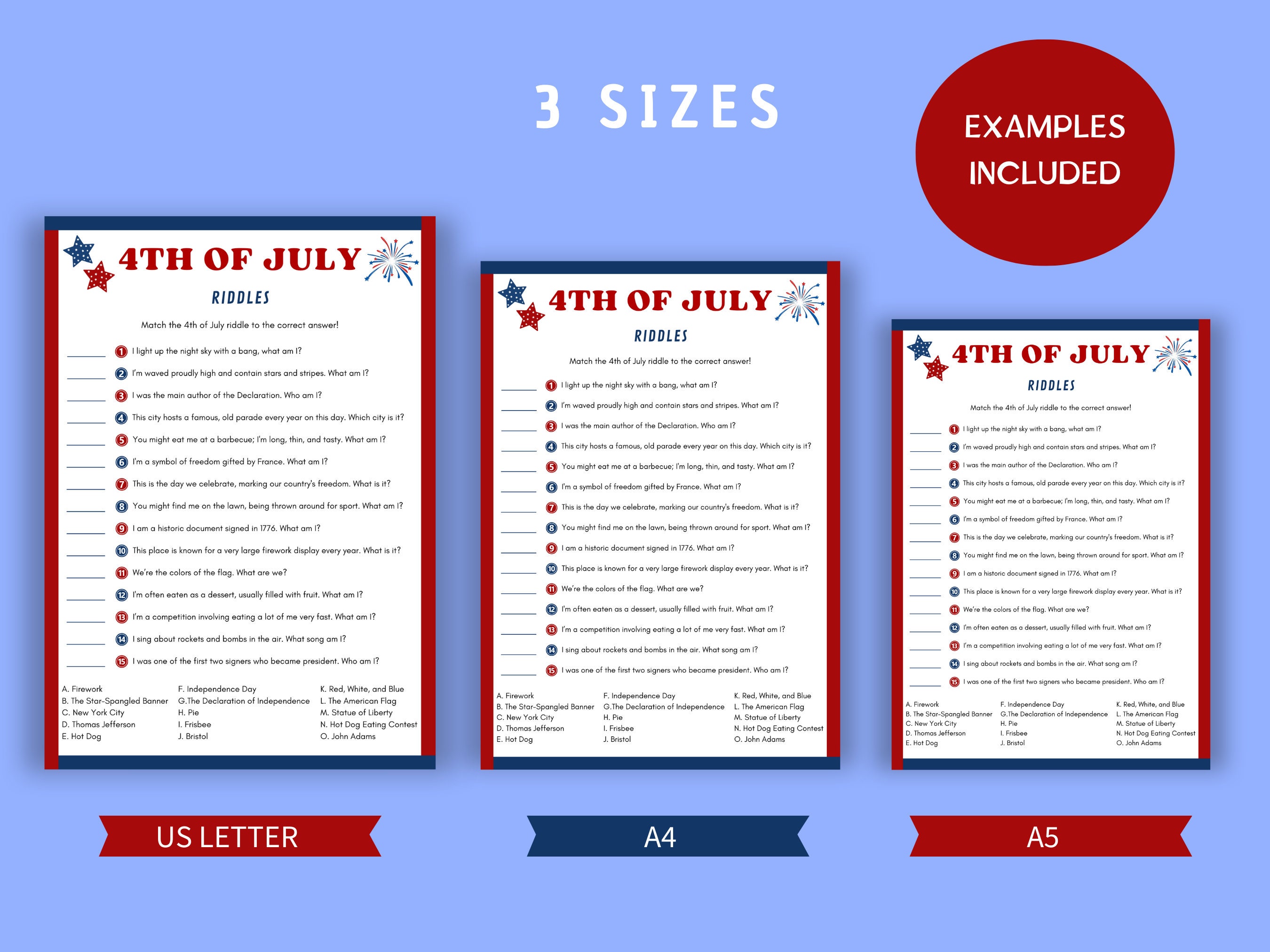 4th of July Riddles Game Instant Download Printable Family Game ...