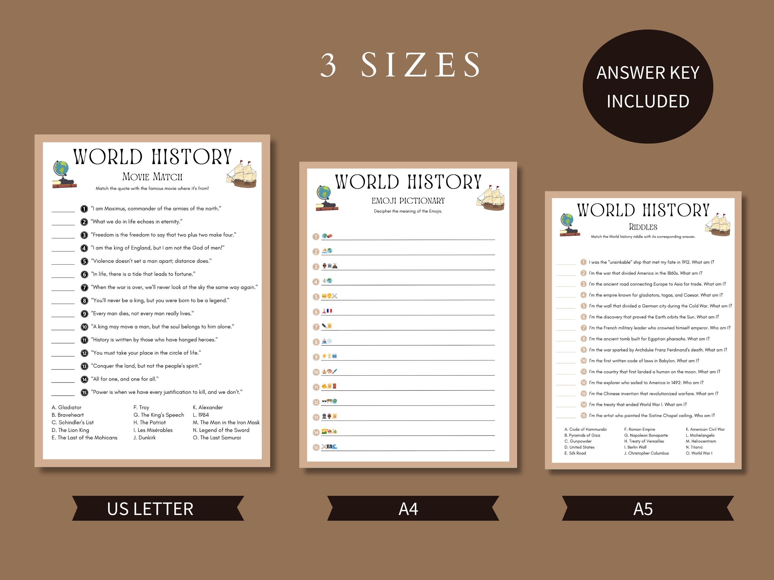 World History Games Bundle: Printable Trivia & Activities (digital ...