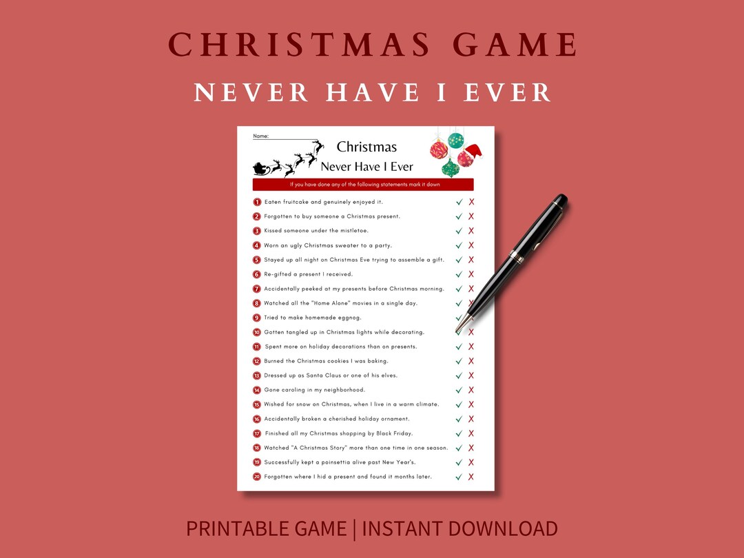 Christmas Never Have I Ever Game | Festive Printable Trivia | Holiday ...