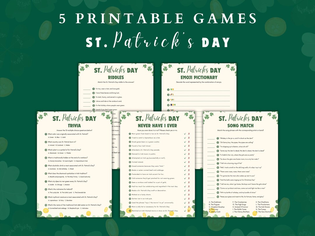 St Patricks Day 5 Games Bundle, Printable St Patricks Day Games, Family ...