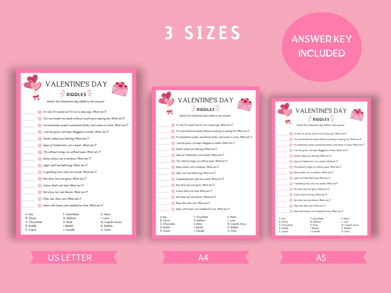Printable Valentine's Day Riddle Game | Match the Riddle to Answer ...