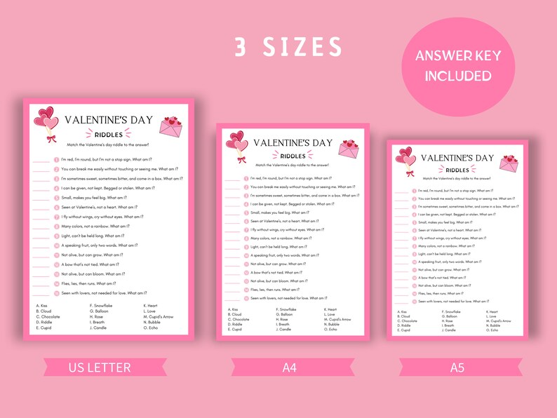 Printable Valentine's Day Riddle Game | Match the Riddle to Answer ...