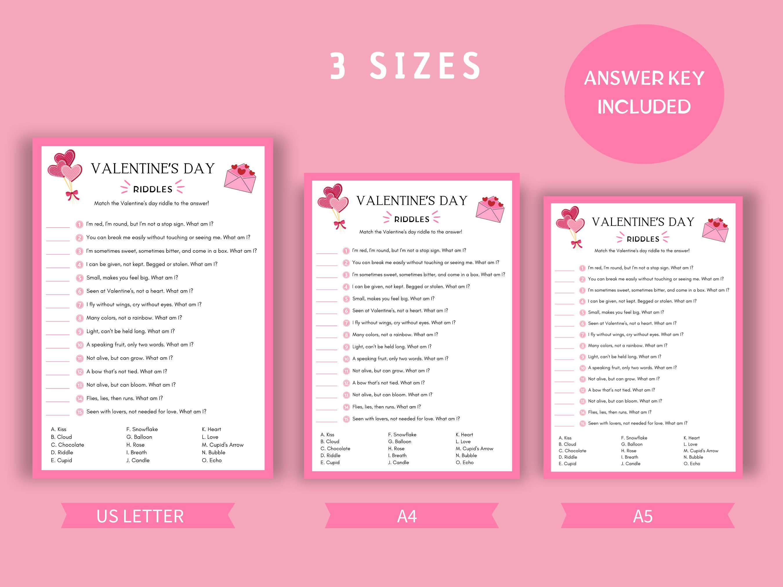 Printable Valentine's Day Riddle Game | Match the Riddle to Answer ...