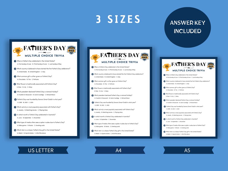 Father's Day Multiple Choice Trivia Game Printable, Family Quiz Night ...