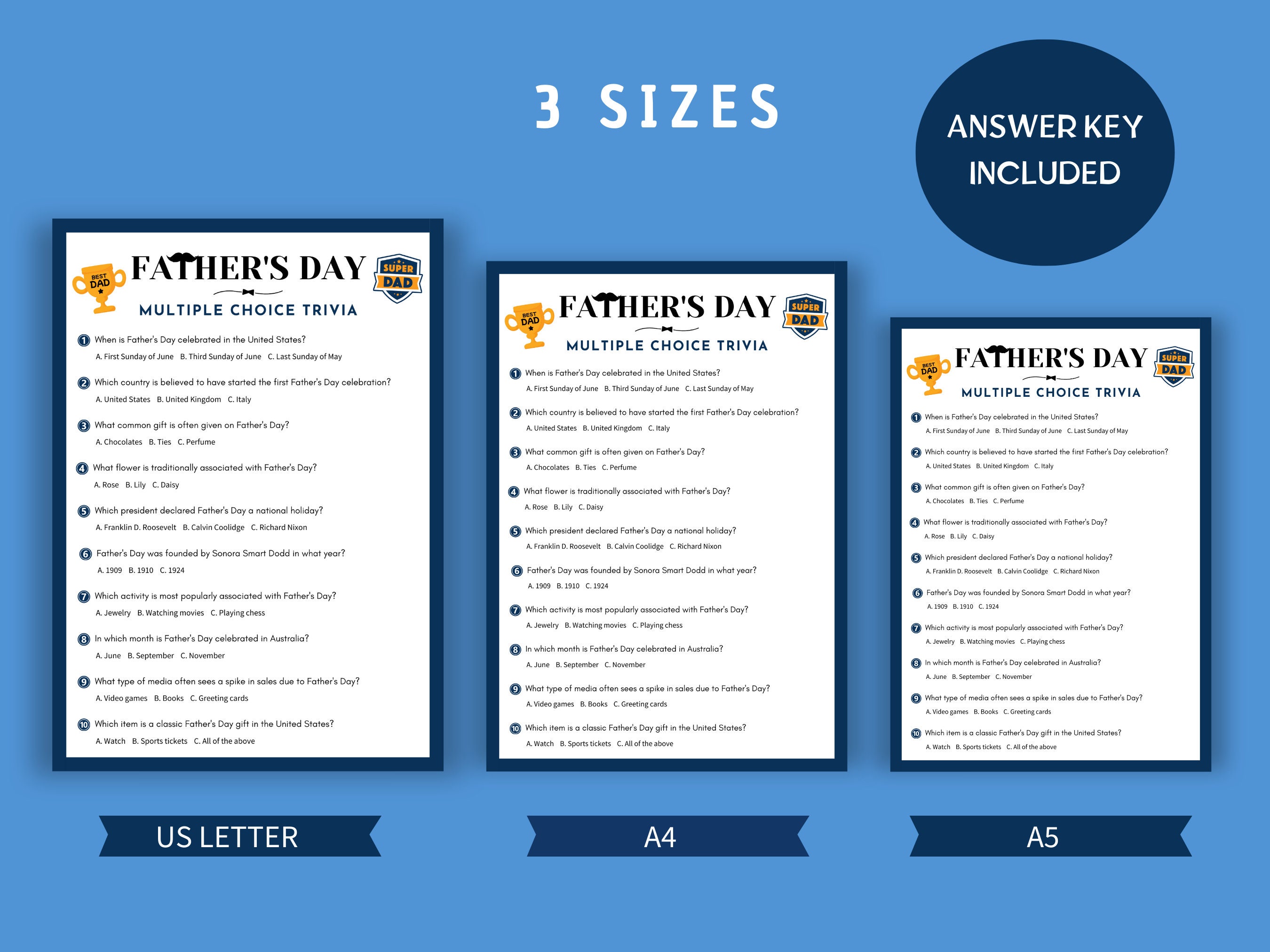 Father's Day Multiple Choice Trivia Game Printable, Family Quiz Night ...