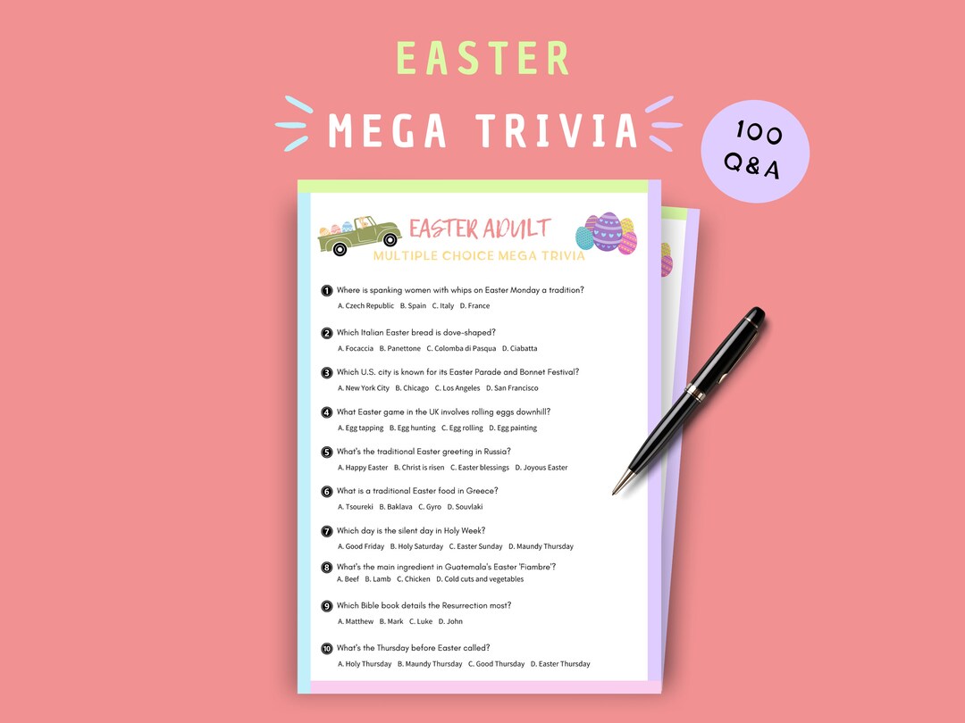 Easter Trivia Game for Adults: 100 Multiple Choice Questions (instant ...