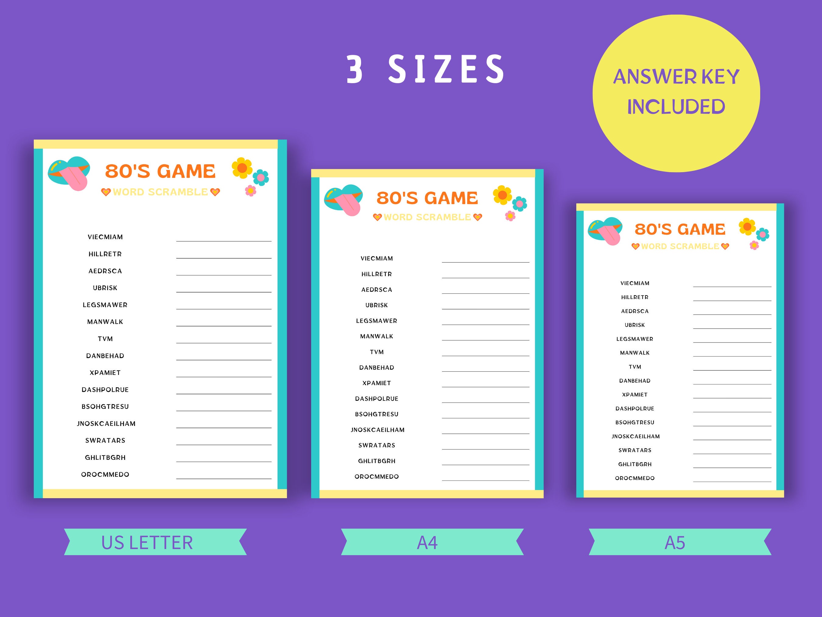 80s Word Scramble Game Instant Download Printable 80s Trivia Retro ...