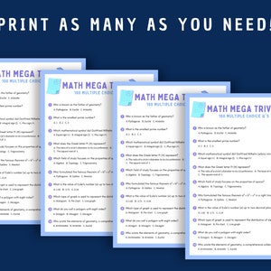Math Mega Trivia | 100 Questions | Printable Math Game | Fun Family ...