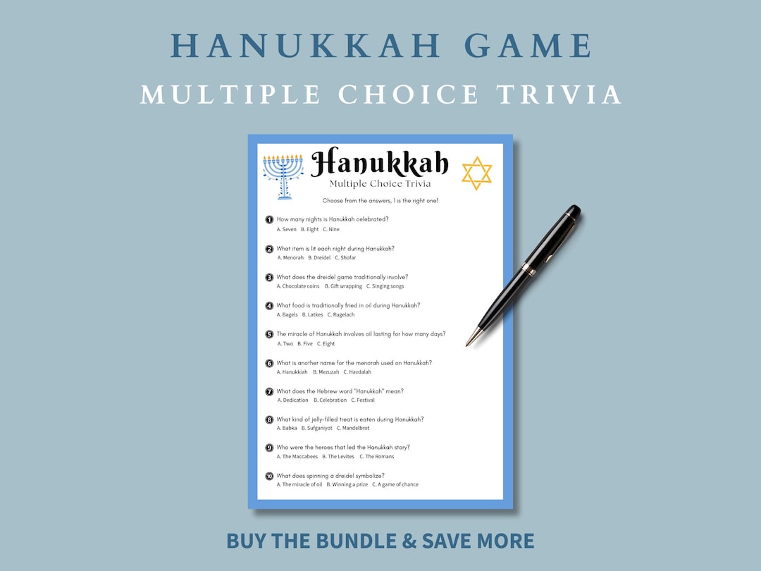 Hanukkah Trivia Game, Printable Hanukkah Family Game, Jewish Holiday ...