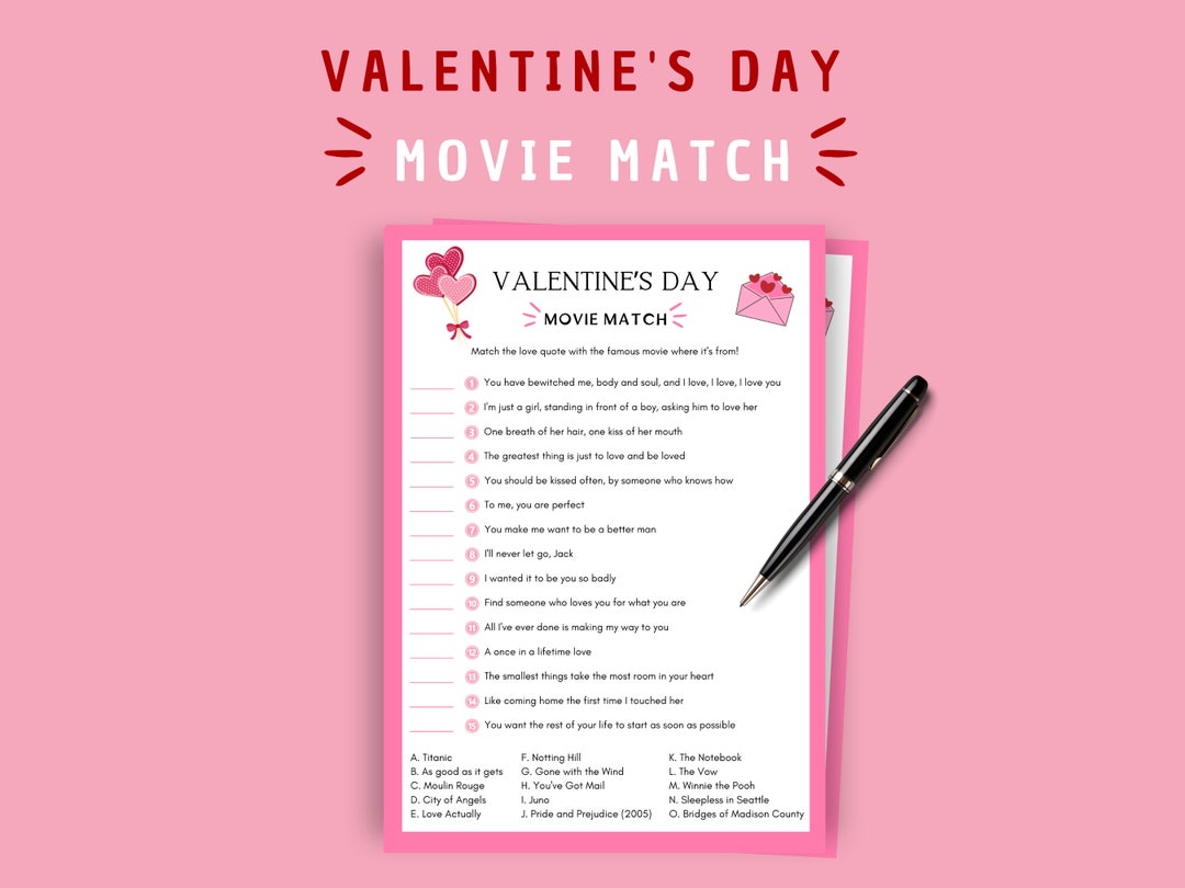 Valentine's Day Movie Match Game: Romantic Film Trivia (printable) - Etsy