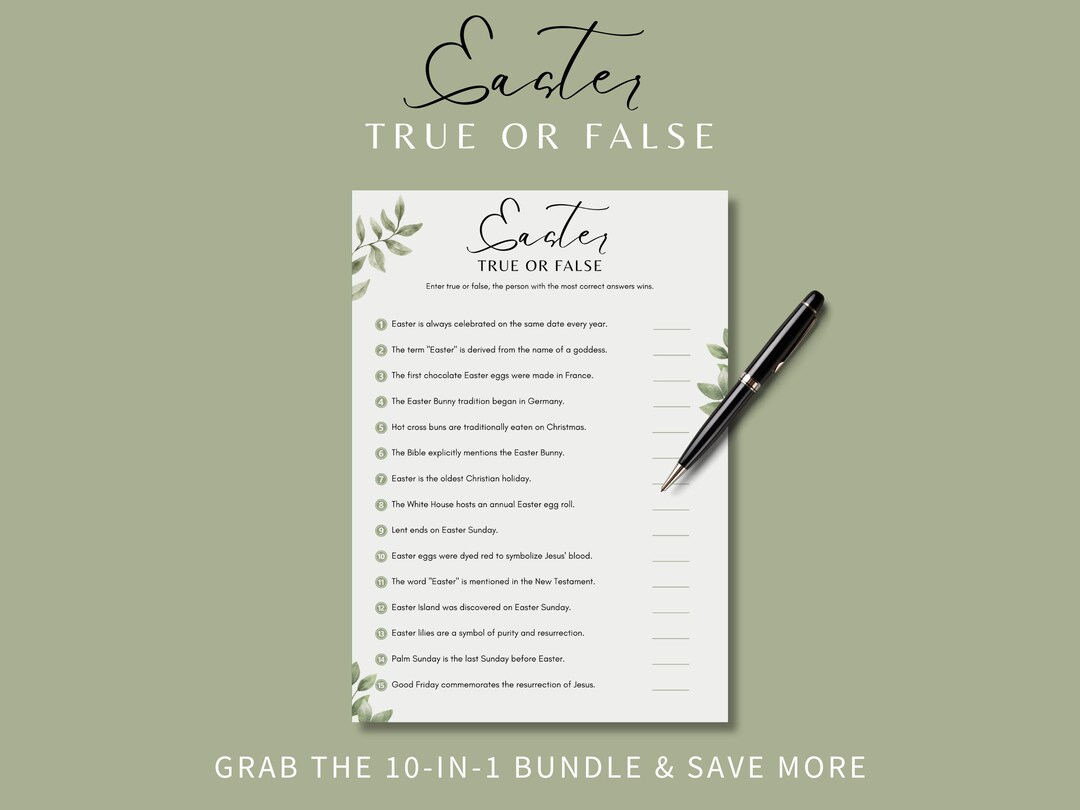 Easter True or False Game Printable, Fun Spring Trivia, Family Game ...