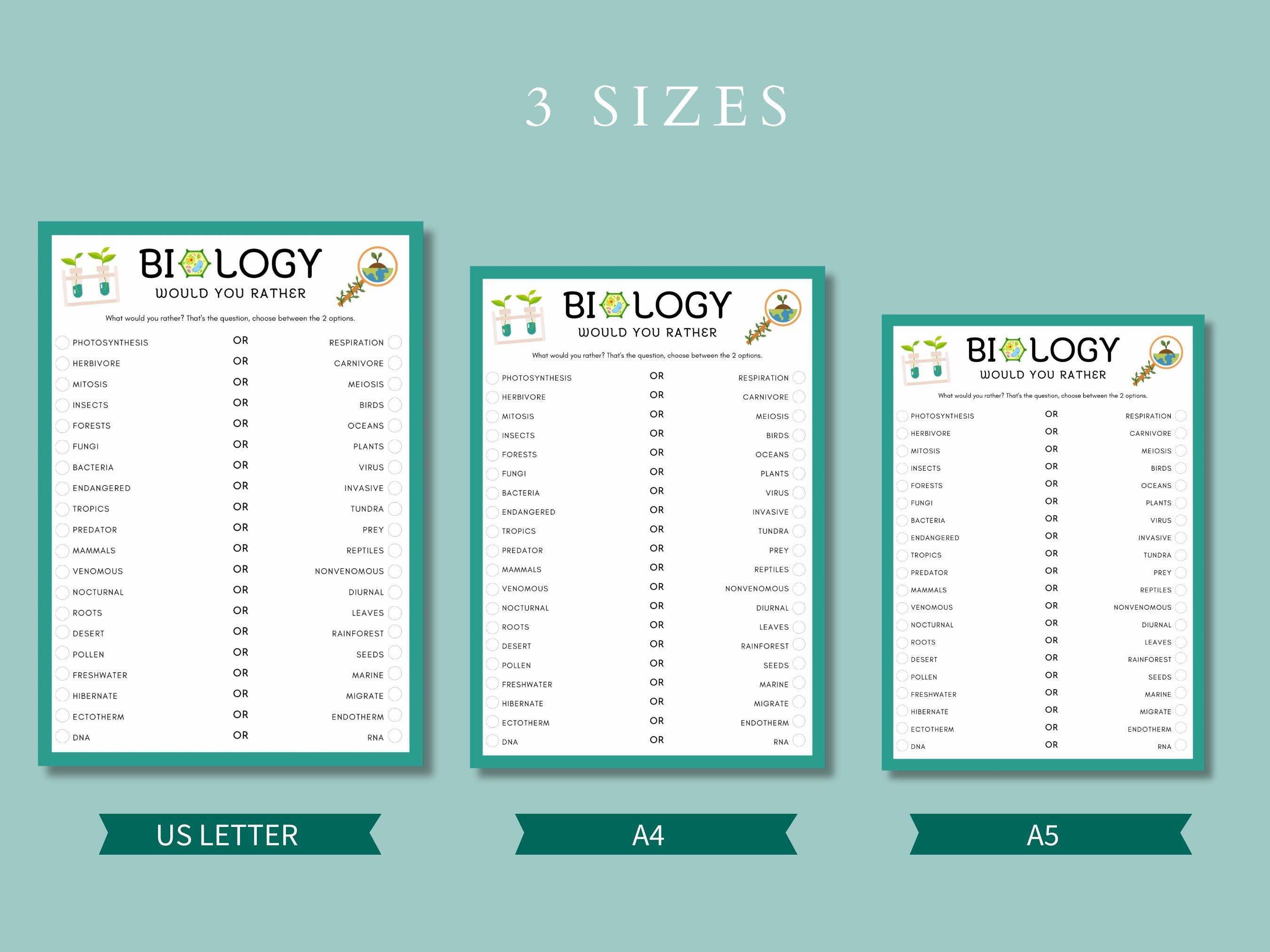 Printable Biology Would You Rather Game | Student Game | Trivia ...
