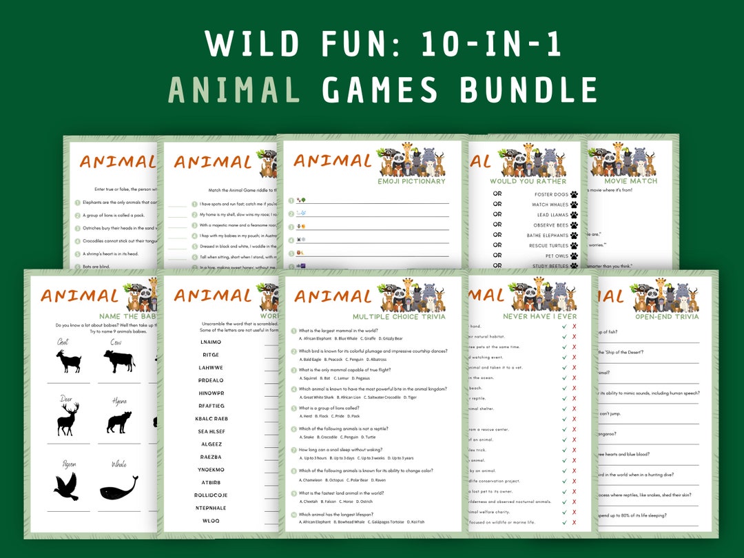 10-in-1 Wild Animal Game Bundle Instant Download Family Party Fun ...