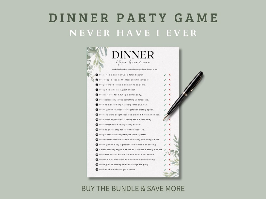 Dinner Party Never Have I Ever Game, Friends Dinner Party Game, Dinner ...