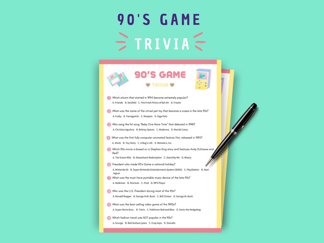 90s Multiple Choice Trivia Game | Instant Download | Printable Quiz ...