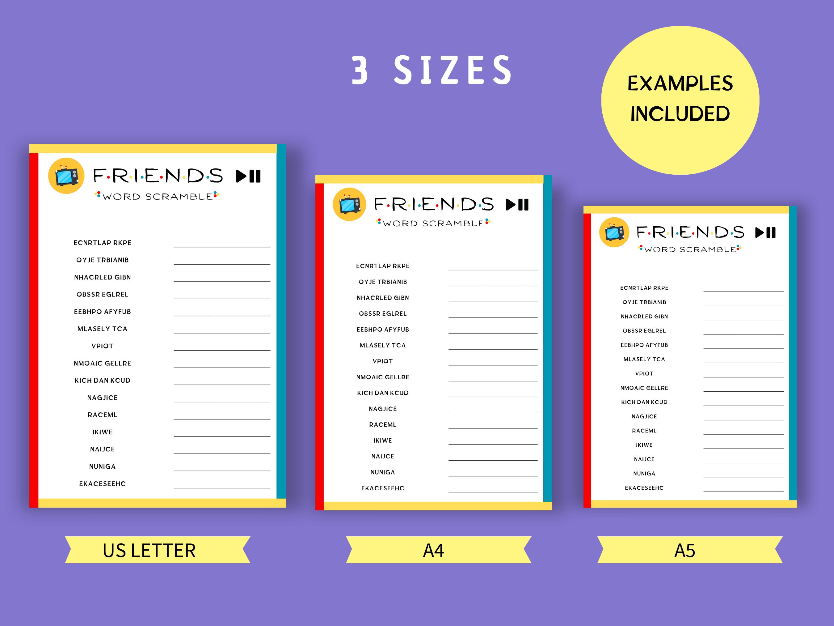 Friends TV Series Word Scramble Game Instant Download Printable Trivia ...
