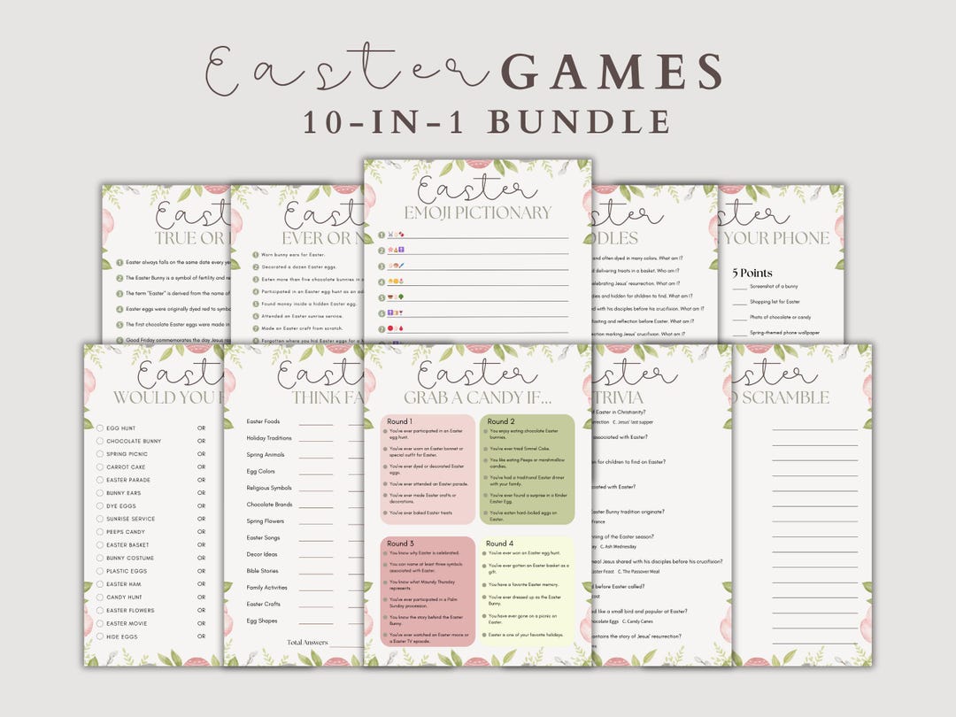 Easter 10-in-1 Games Bundle, Printable Fun Family Easter Party Games ...