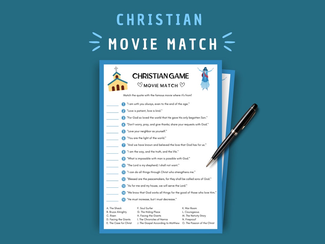 Christian Movie Match Printable Game Digital Download Christian Movie ...