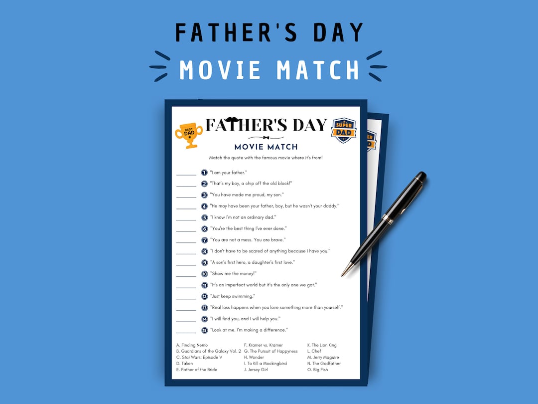 Father's Day Movie Match Game Printable, Dad Trivia Quiz, Instant ...