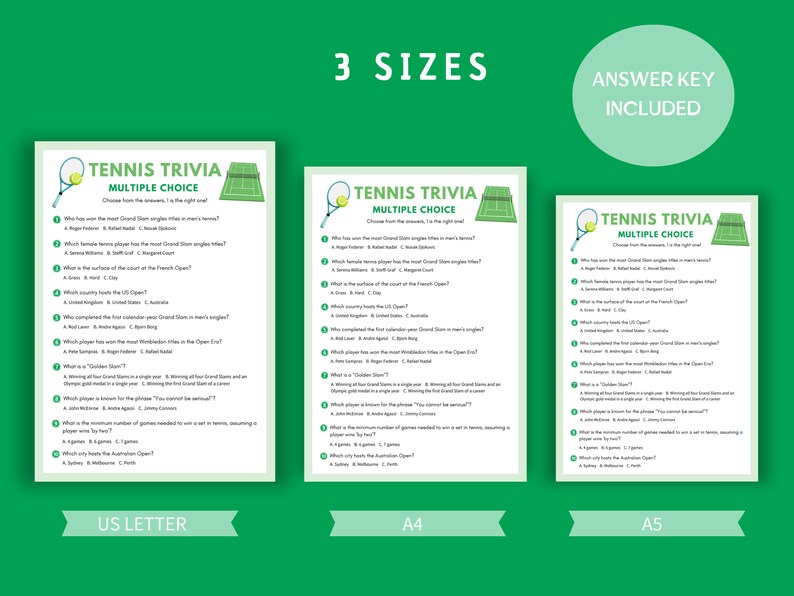 Multiple Choice Tennis Trivia | Digital Download | Printable Sports ...