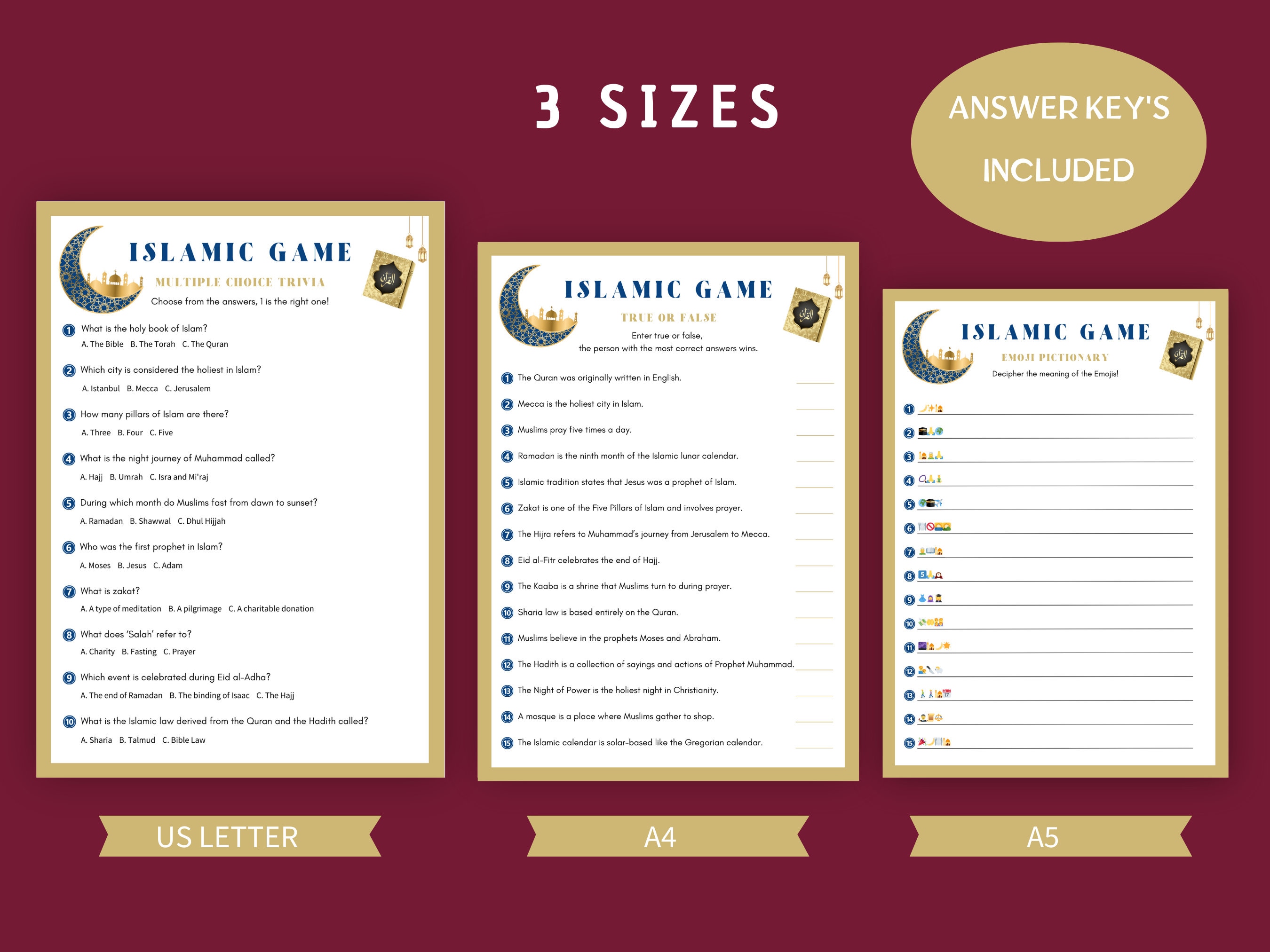 10-in-1 Islamic Games Bundle, Digital Download, Printable Muslim Trivia ...