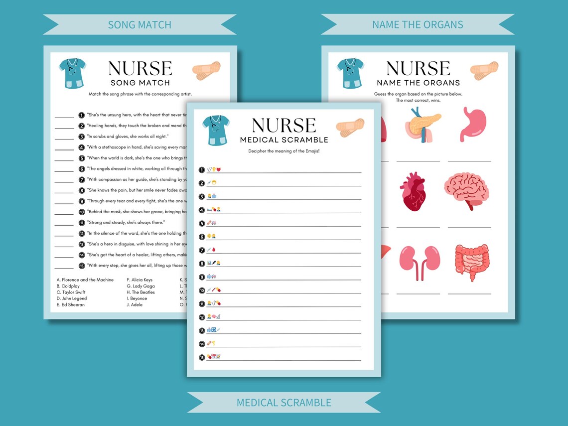Nurse Games Bundle Printable: 15 Nursing Party Trivia & Quiz Games (PDF ...