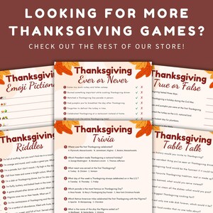 Thanksgiving Games Bundle Printable, 10 Party Games for Family, Kids ...