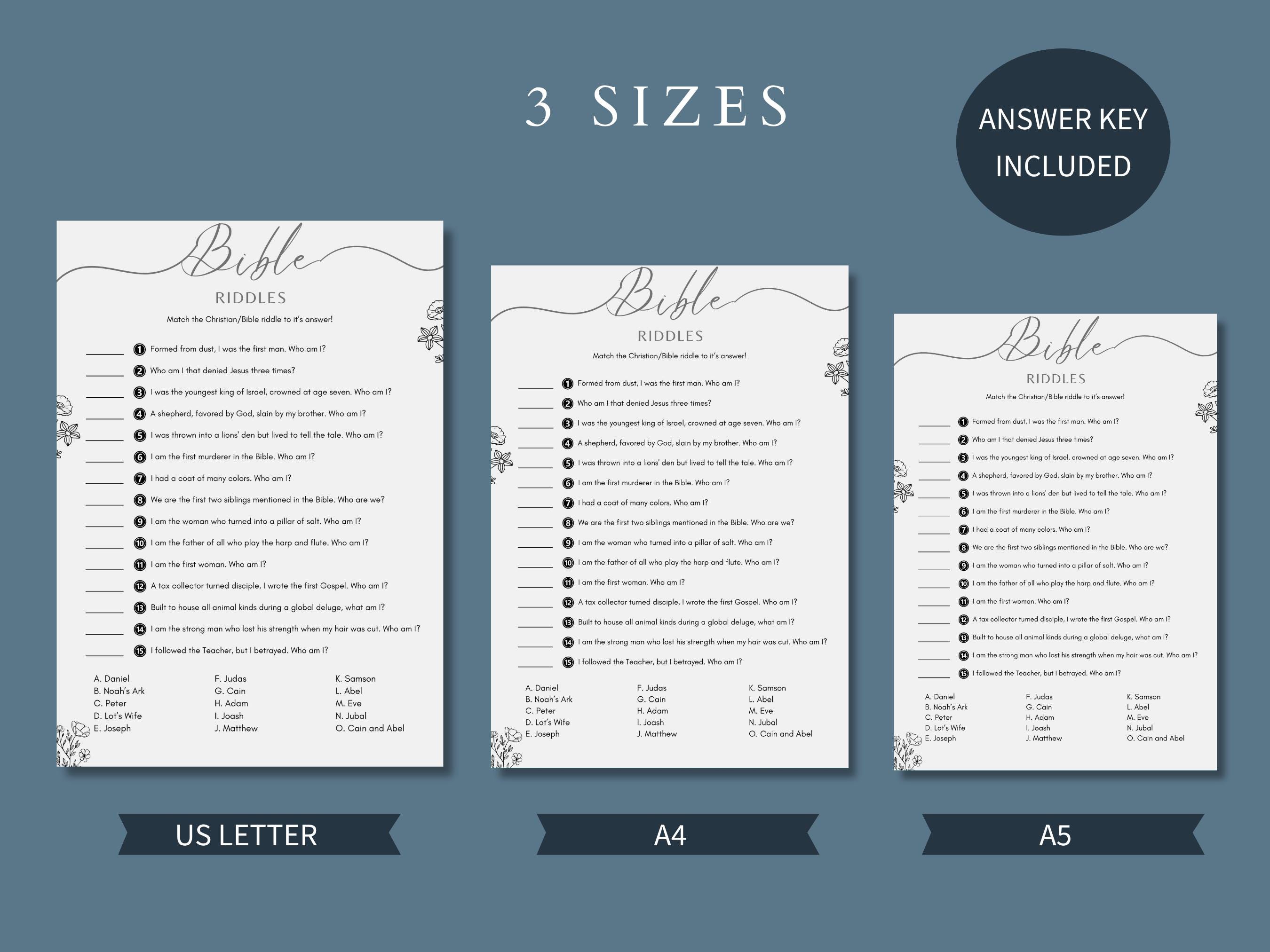 Bible Riddles Printable Game, Christian Trivia Icebreaker for Adults ...