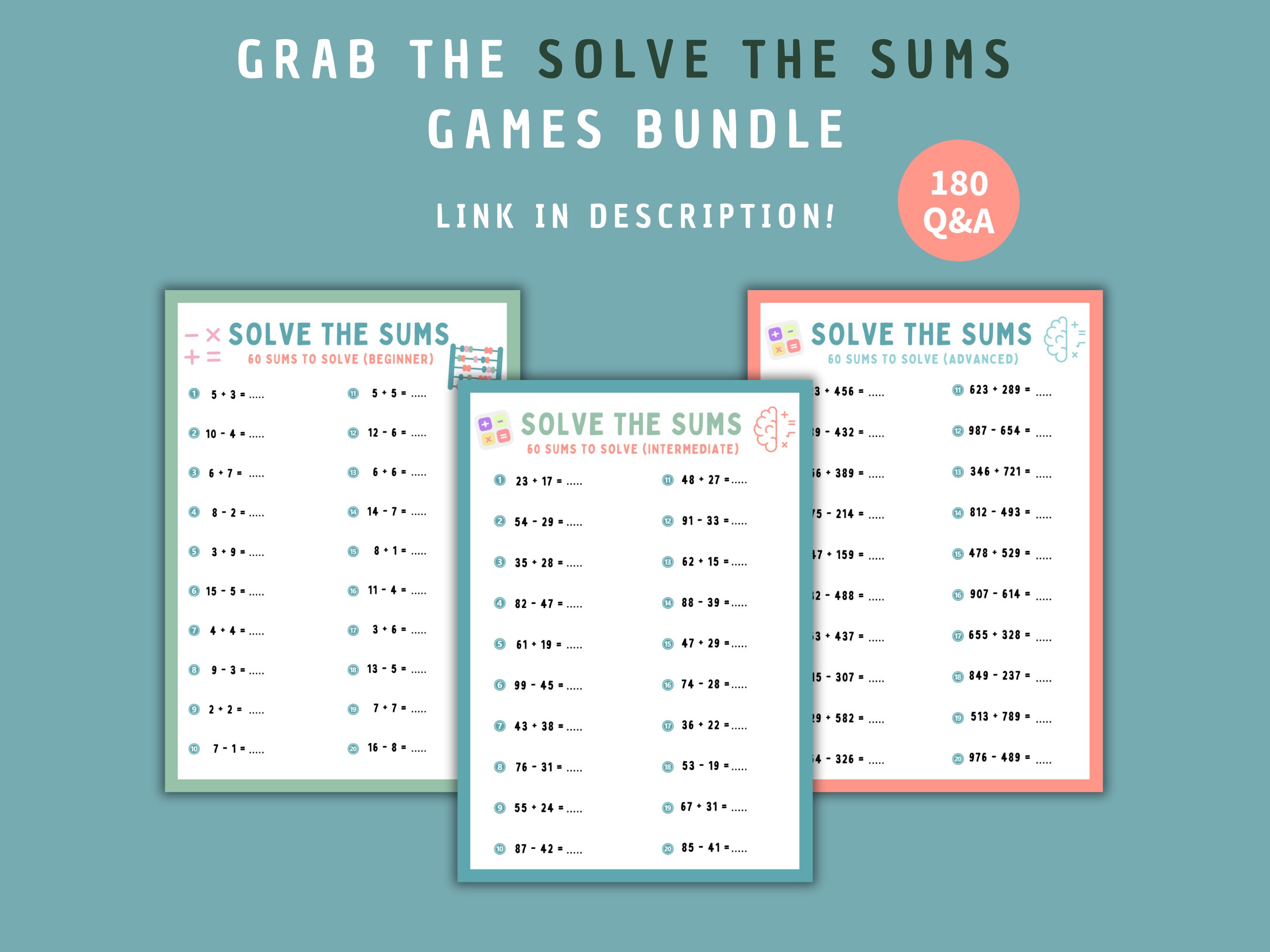 Juego de cálculo de sumas imprimible para niños (intermedio) / Resolver ...