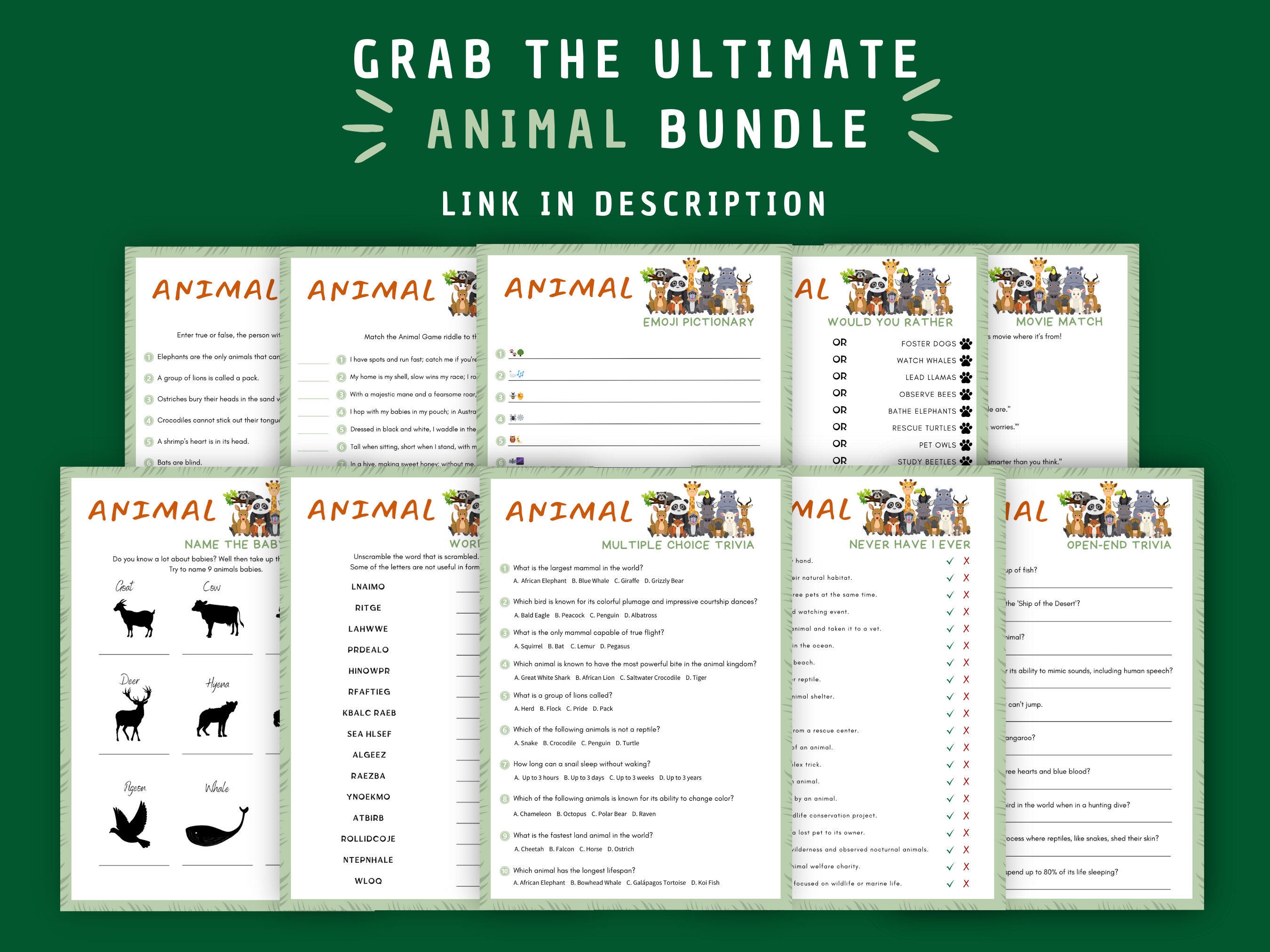 Animal Emoji Pictionary | Instant Download | Emoji Pictionary Animal ...