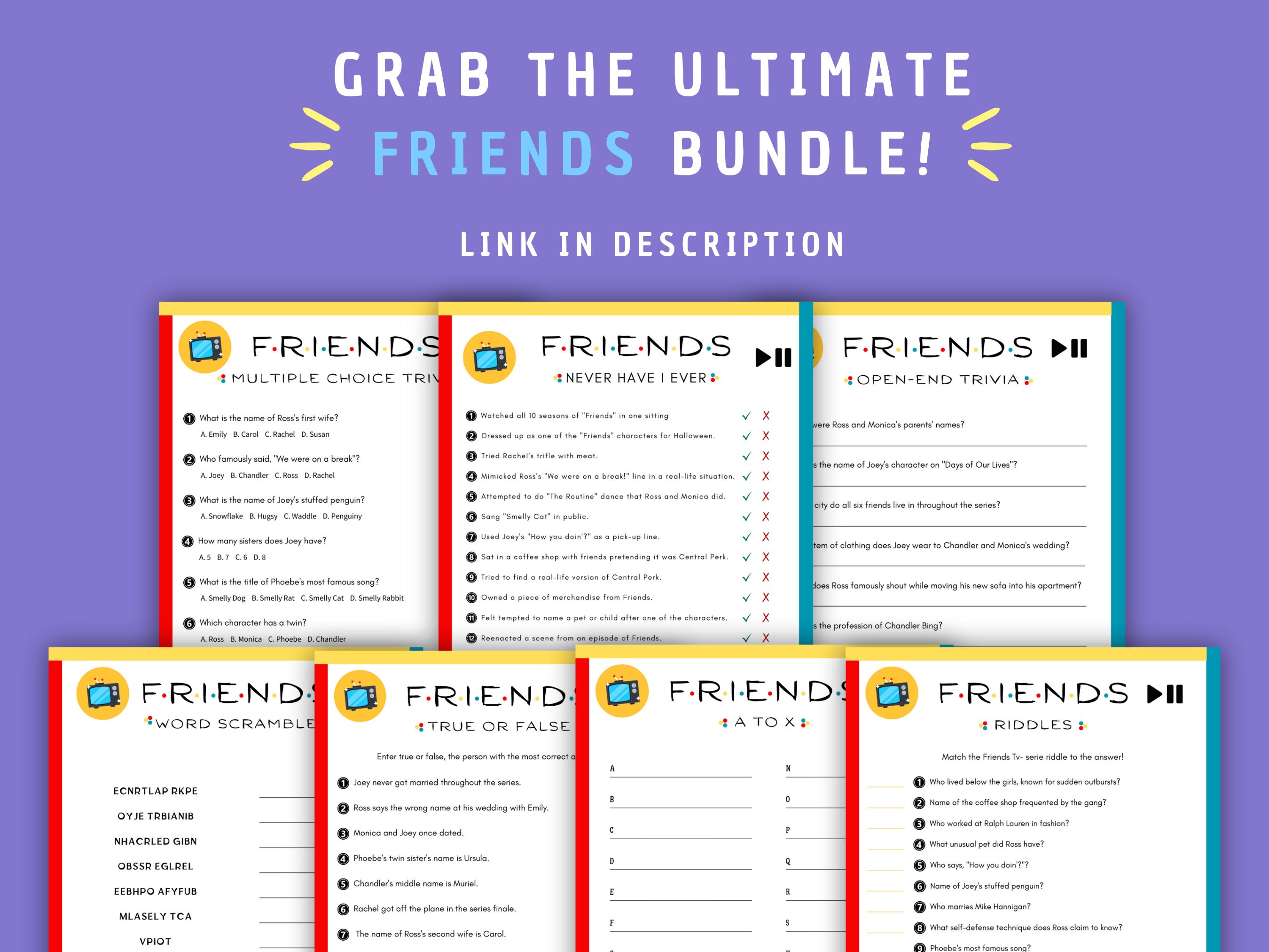 Friends TV Series Word Scramble Game Instant Download Printable Trivia ...