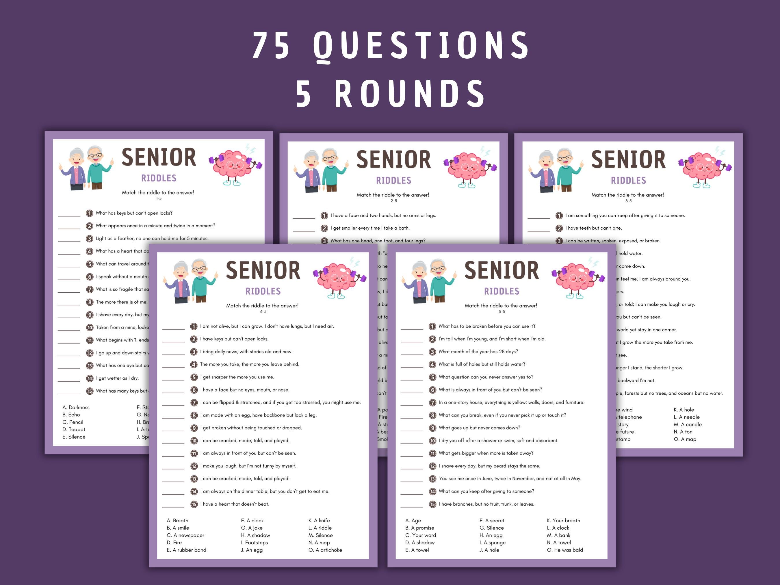 75 Senior Riddles Game: Printable Family Fun (digital Download) - Etsy