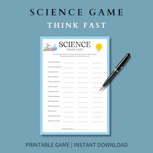 Printable Science Think Fast Game | Digital Download | Fun Science ...