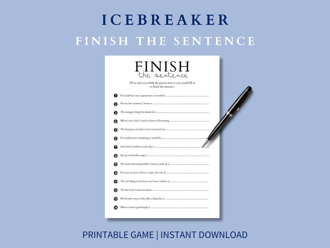 Finish the Sentence Game | Printable Icebreaker Trivia | Family Game ...