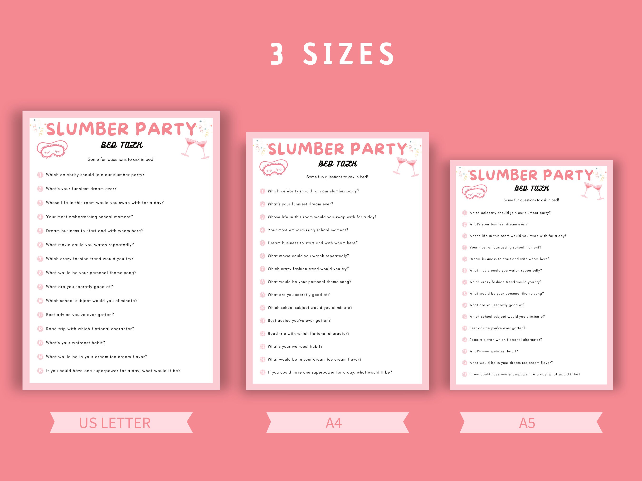 Slumber Party Bed Talk Instant Download Printable Conversation Game ...
