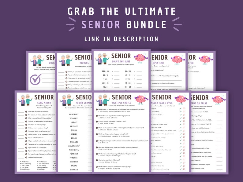 Senior Riddles Game: Printable Brain Teasers for Elderly (instant ...