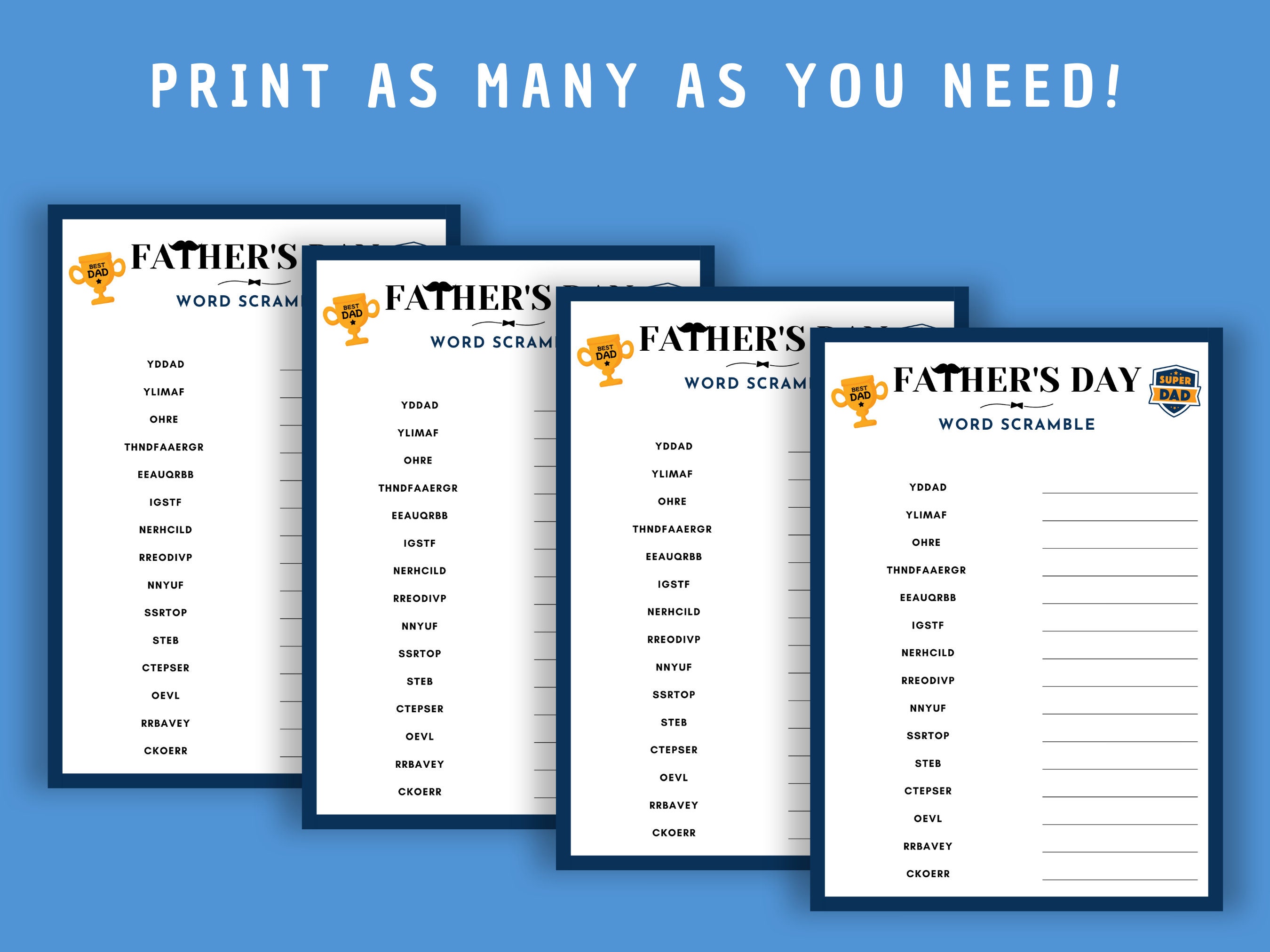 Father's Day Word Scramble Printable Game Instant Download Family Game ...