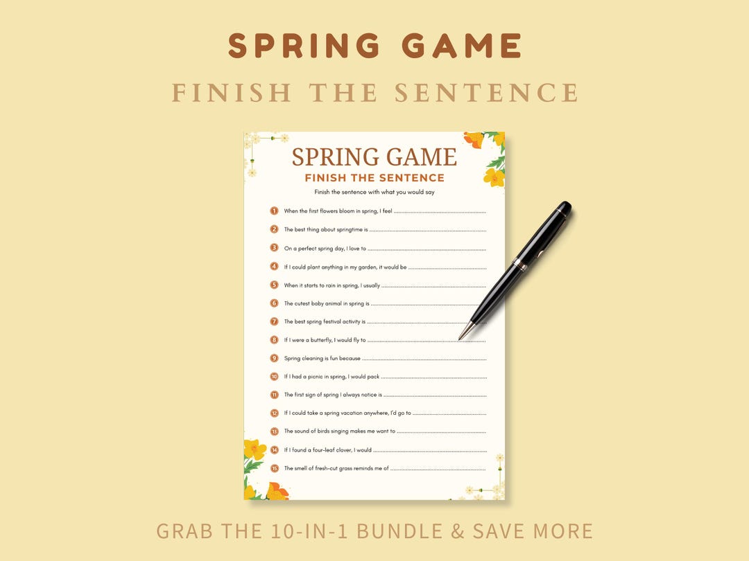 Spring Finish the Sentence Game, Printable Spring Party Game, Fun ...