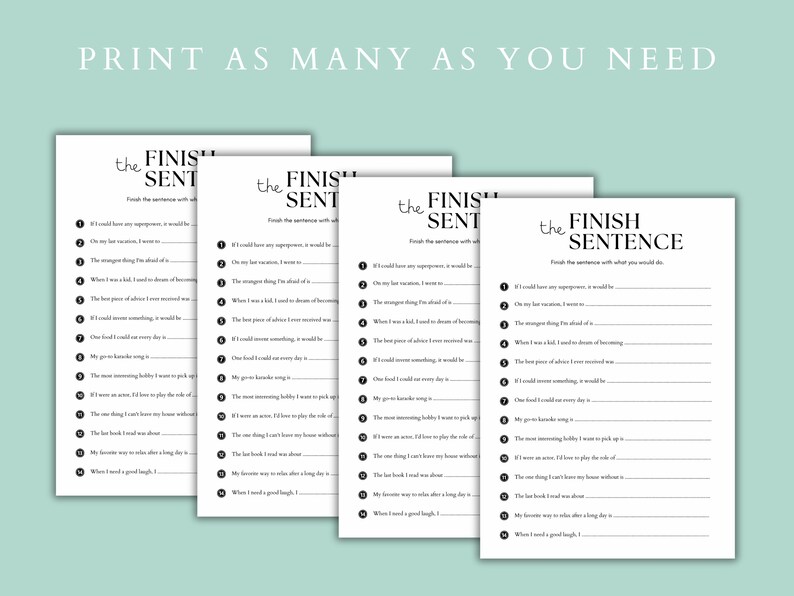 Finish the Sentence Birthday Game | Printable Party Game | Family Game ...