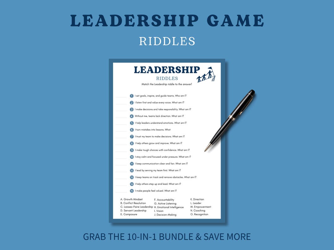 Leadership Riddles Printable, Instant Download PDF Game, Leadership ...
