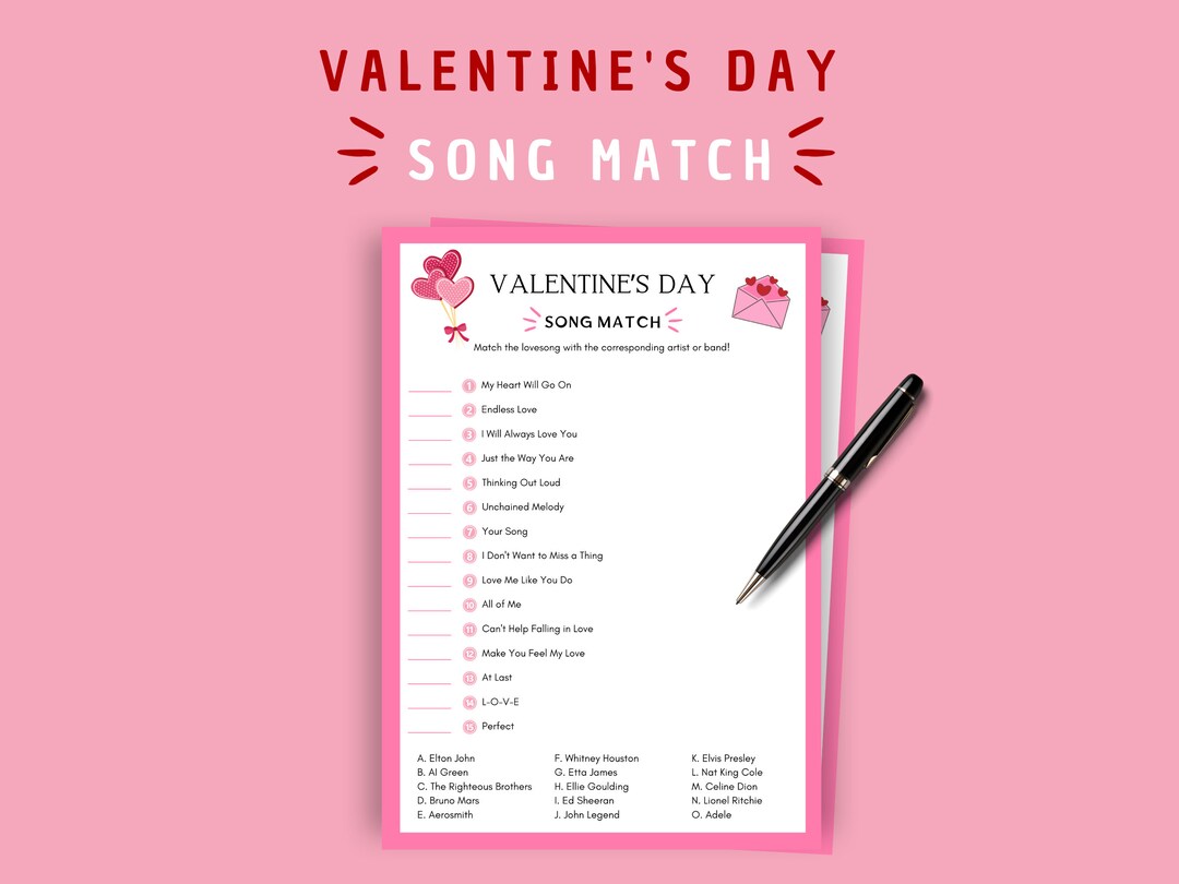 Printable Valentine's Day Song Match Game | Match the Song to Answer ...
