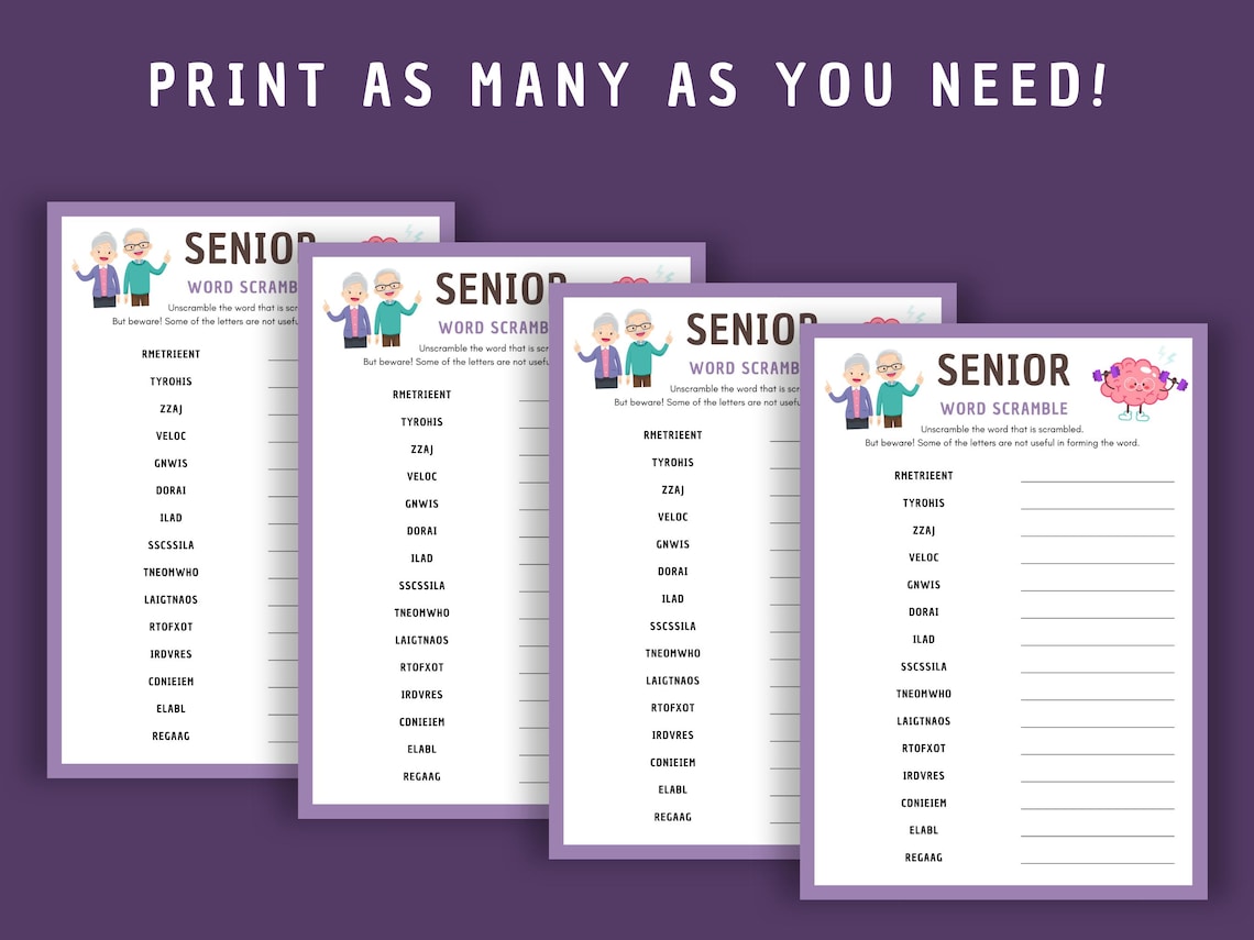 Senior Word Scramble, Instant Download, Printable Word Puzzle, Elderly ...