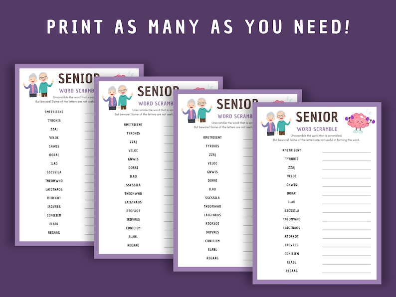 Senior Word Scramble Instant Download Printable Word Puzzle Elderly ...