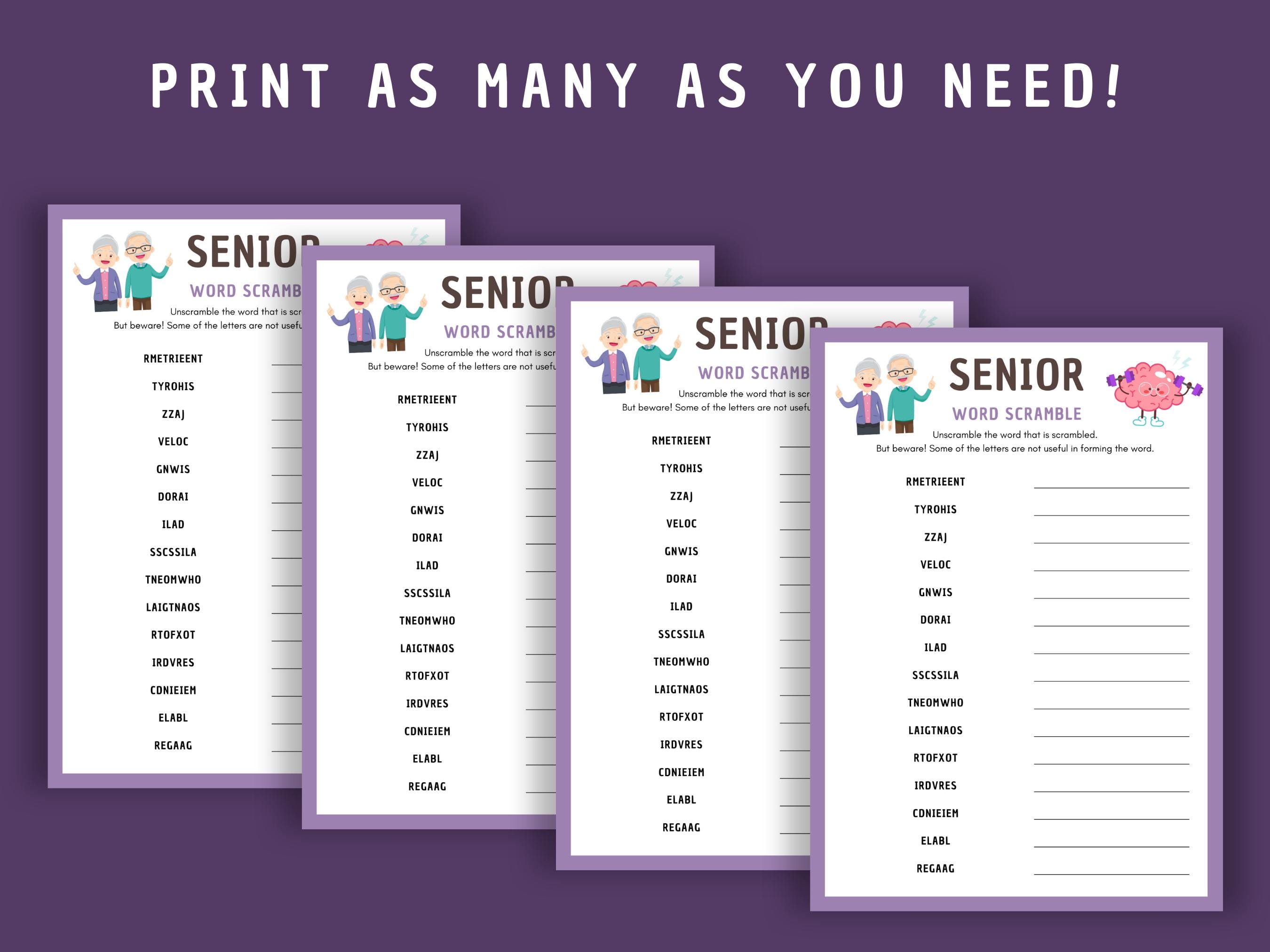 Senior Word Scramble, Instant Download, Printable Word Puzzle, Elderly ...